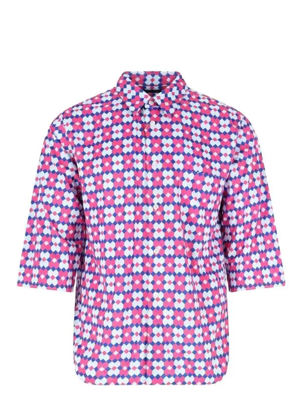 Comme Des Garçons Geometric-pattern Short-sleeve Shirt - Pink