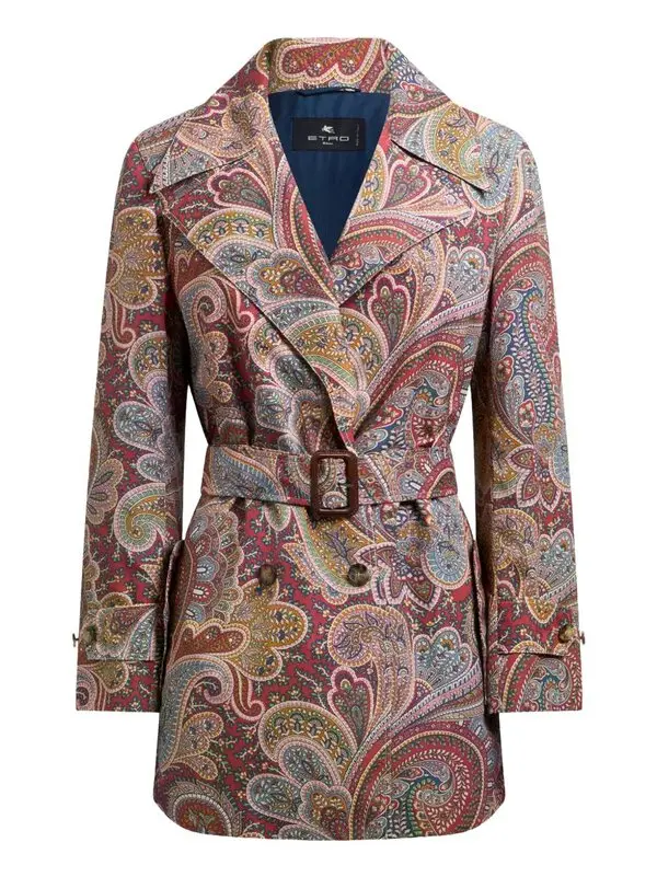 Etro Paisley Patterned Double-breasted Trench Coat - Red