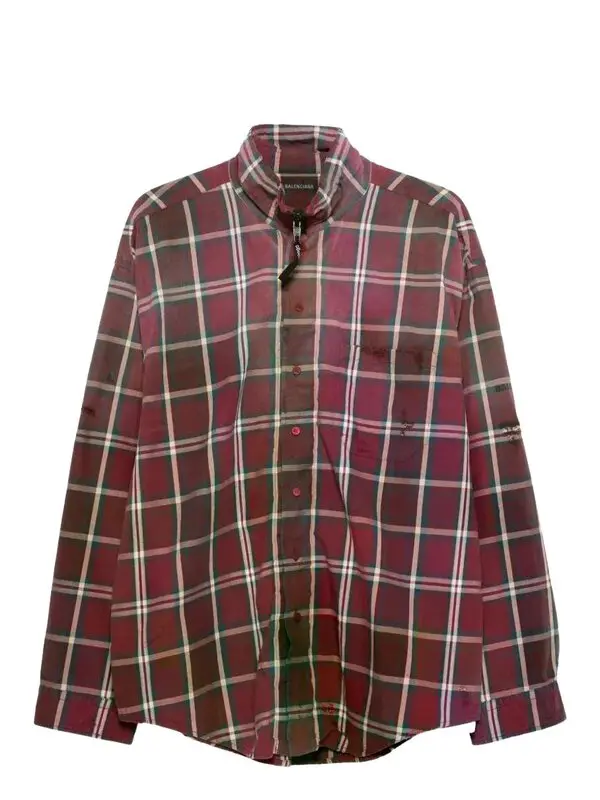 Balenciaga Zip-up Tartan Shirt - Red
