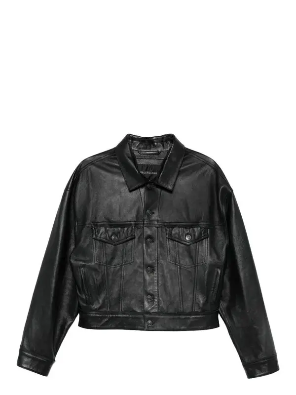 Balenciaga Leather Shirt Jacket - Black