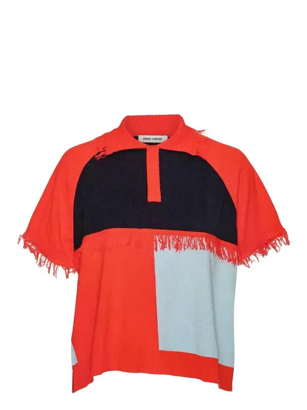 Henrik Vibskov Fringed Colourblock Polo Shirt - Red