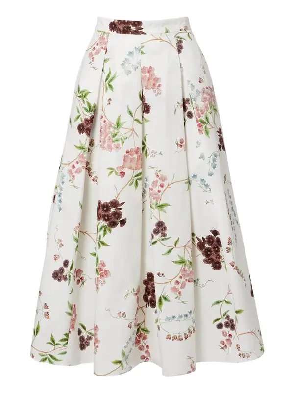 Erdem Floral Pleated Cotton Poplin Midi Skirt - Multicoloured