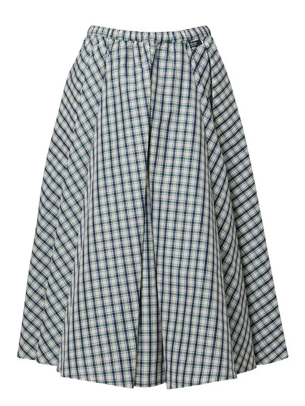 Prada Checked Cotton-blend Chambray Midi Skirt - Blue