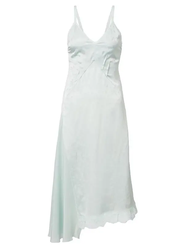 Victoria Beckham Asymmetric Lace-trimmed Jacquard Slip Dress - Blue