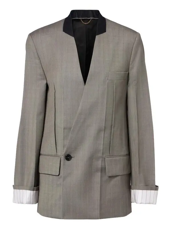 Victoria Beckham Herringbone Virgin Wool Blazer - Grey