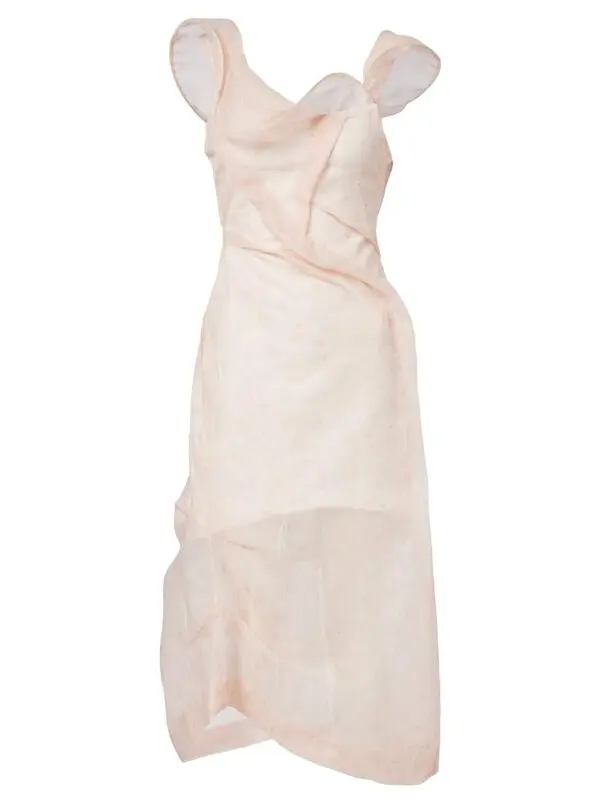 Victoria Beckham Asymmetric Ruched Organza Midi Dress - Pink