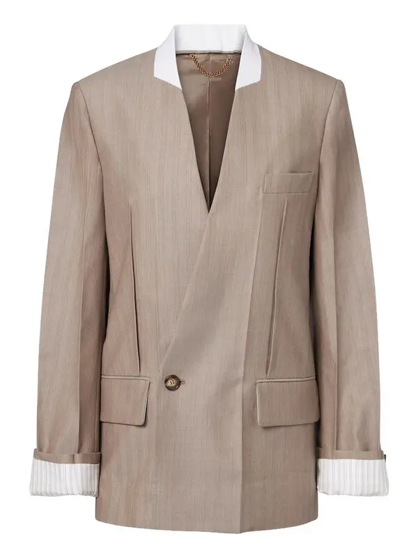 Victoria Beckham Herringbone Virgin Wool Blazer - Grey