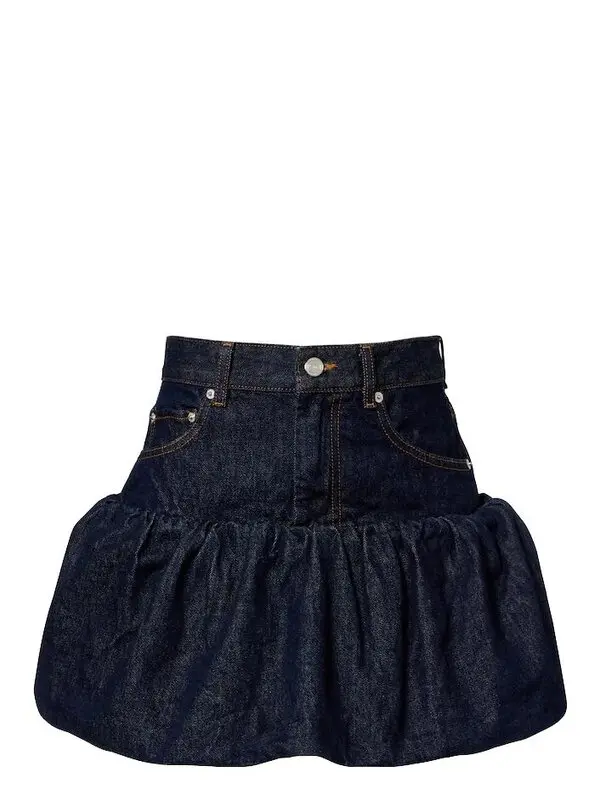 GANNI Gathered Denim Miniskirt - Blue