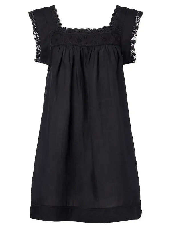 DÔEN Almadia Lace-trimmed Ramie Minidress - Black