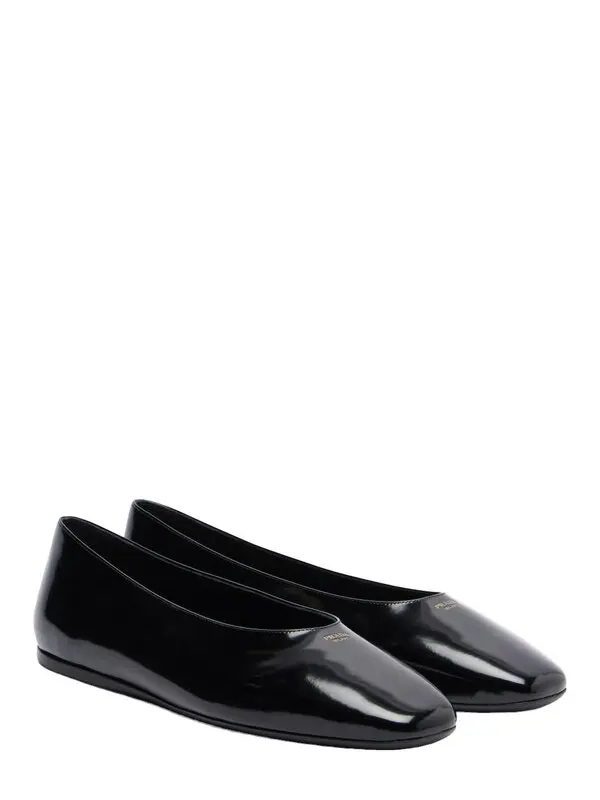 Prada Leather Ballet Flats - Black