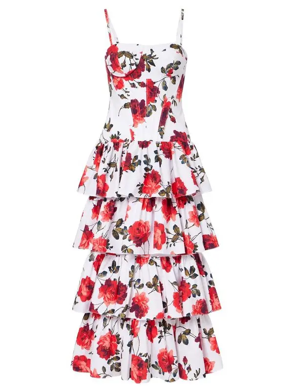 Carolina Herrera Floral Tiered Cotton-blend Corset Dress - Multicoloured