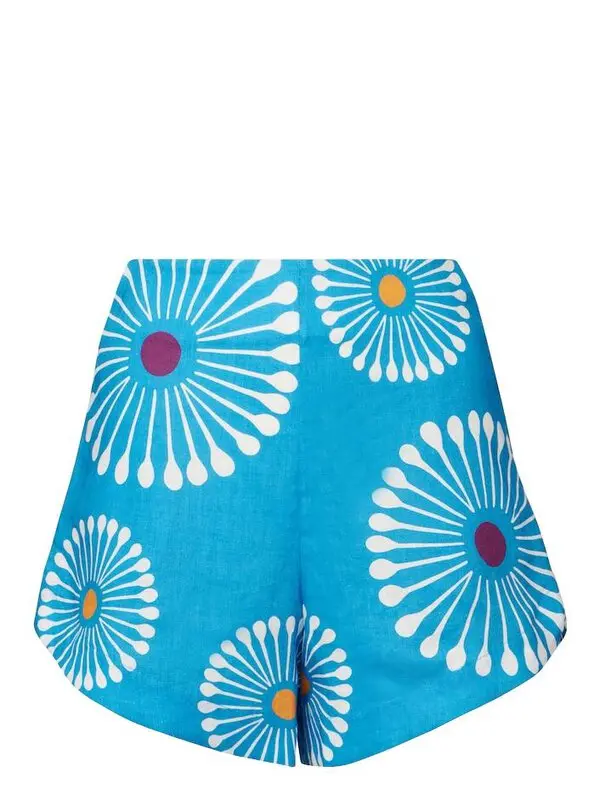 CALA DE LA CRUZ Bahamas Floral Linen Shorts - Blue