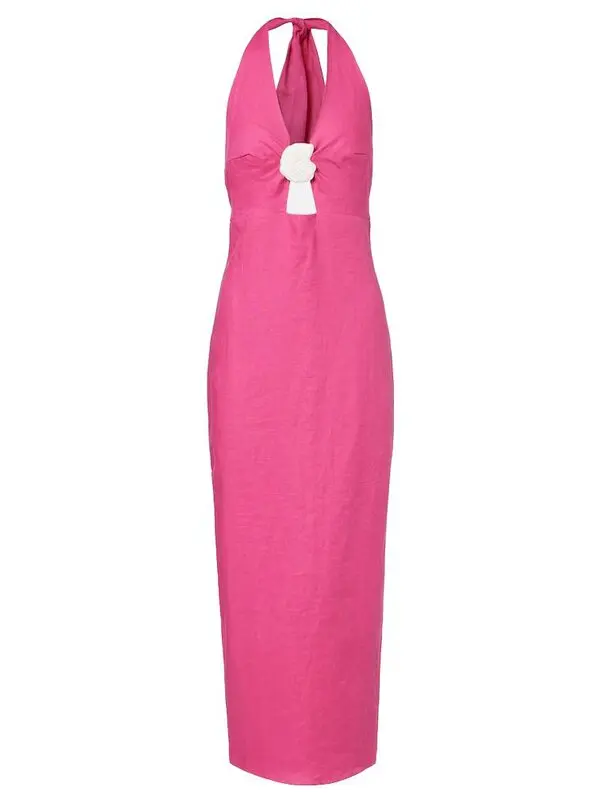 CALA DE LA CRUZ Orly Cutout Linen Midi Dress - Pink