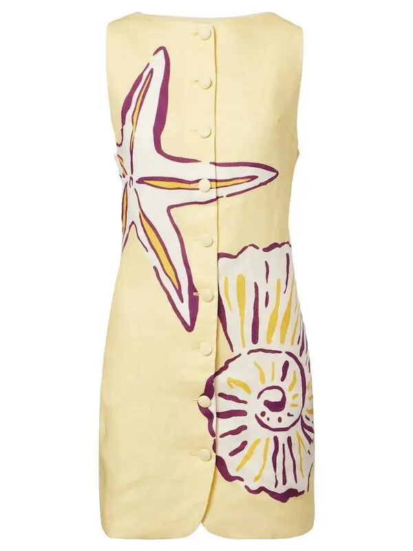 CALA DE LA CRUZ Rhoda Printed Linen Minidress - Yellow