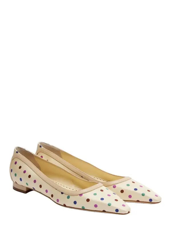 Manolo Blahnik Filotas Polka-dot Ballet Flats - White