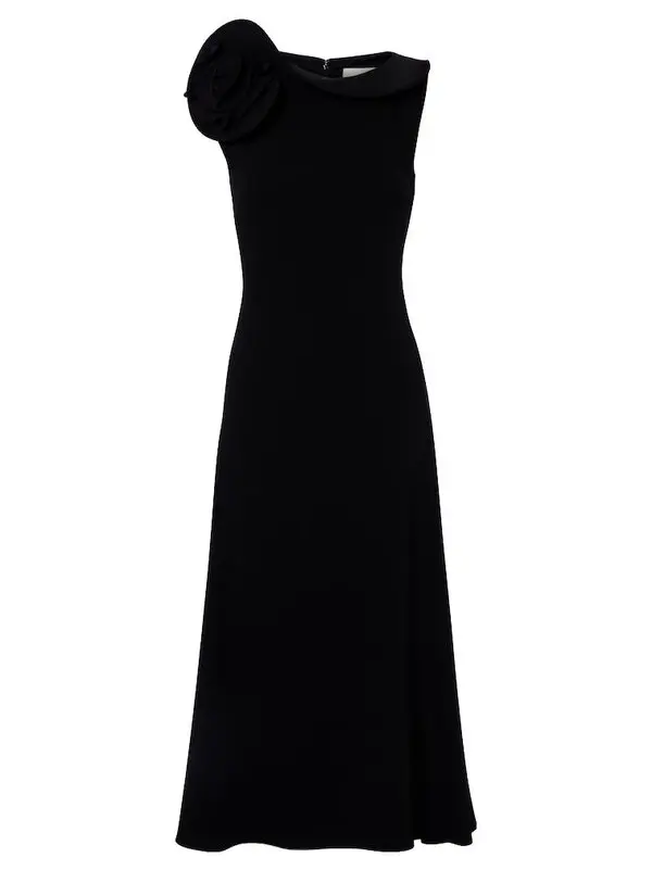 Roland Mouret Floral-appliqué Crêpe Midi Dress - Black