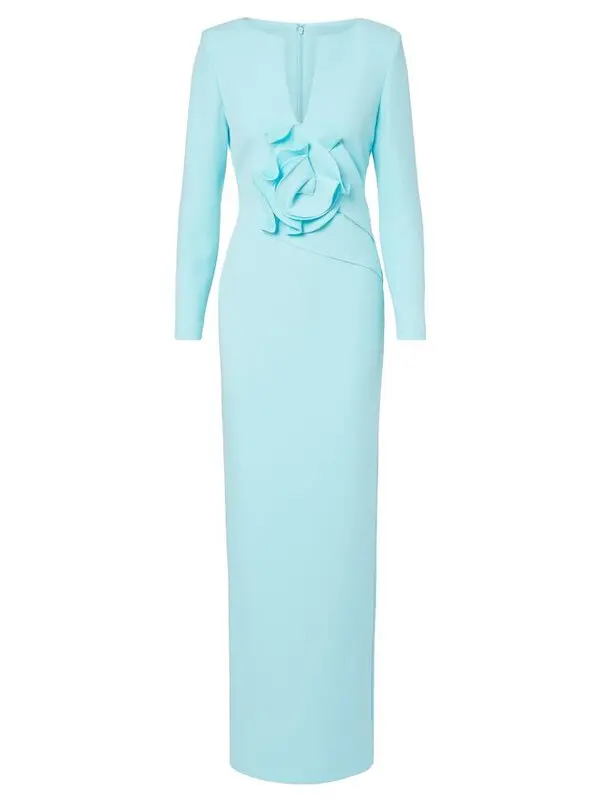 Roland Mouret Floral-appliqué Crêpe Gown - Blue