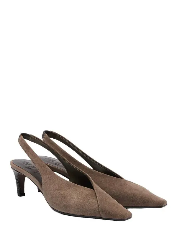Brunello Cucinelli Suede Slingback Pumps - Brown