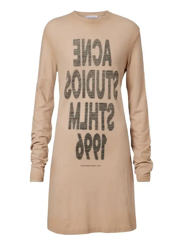 Acne Studios Logo Cotton Jersey Minidress - Beige