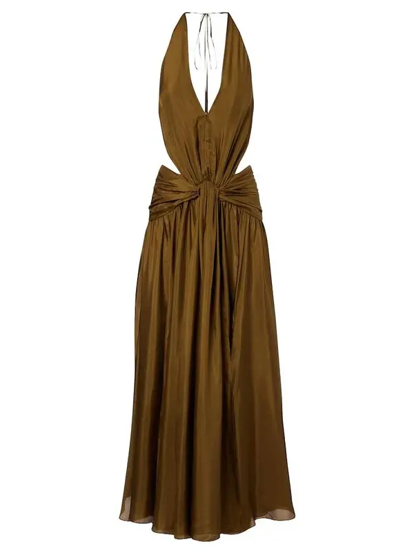 Zimmermann Indra Cutout Halterneck Silk Maxi Dress - Green