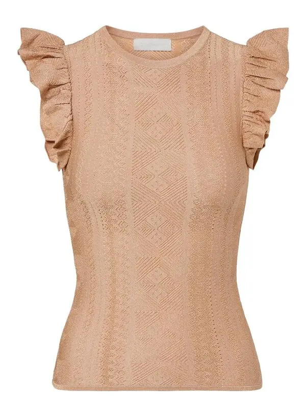 Zimmermann Aster Ruffled Pointelle Lamé Top - Gold