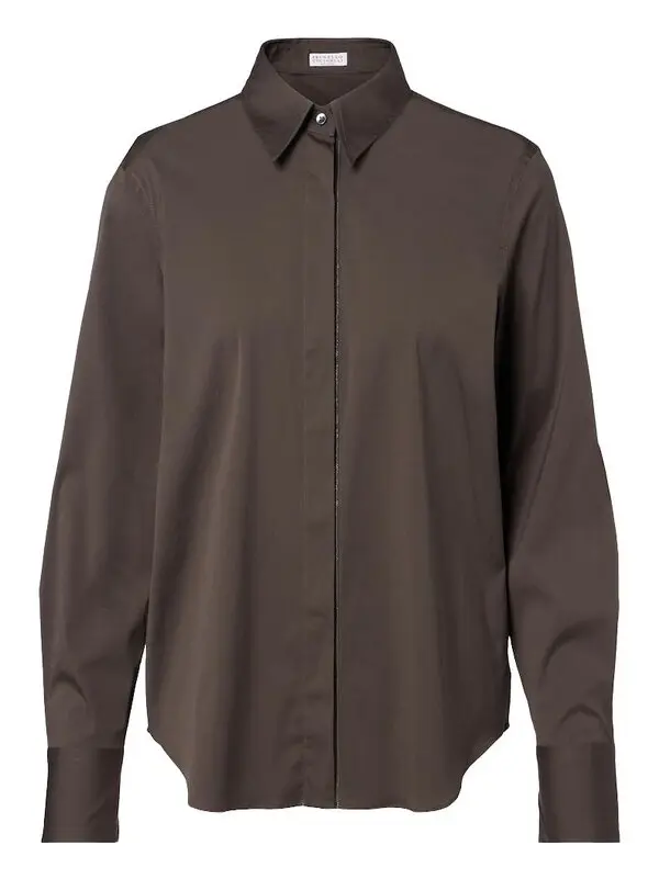 Brunello Cucinelli Monili Cotton-blend Poplin Blouse - Brown