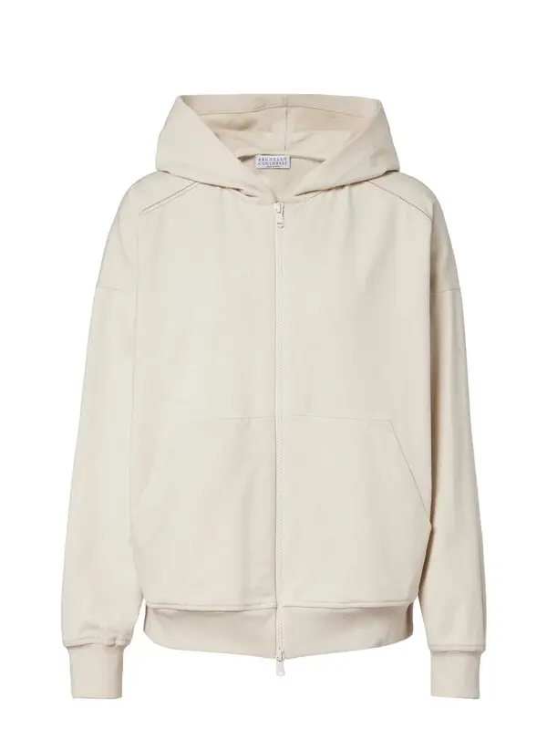 Brunello Cucinelli Monili-embellished Cotton Hoodie - Beige