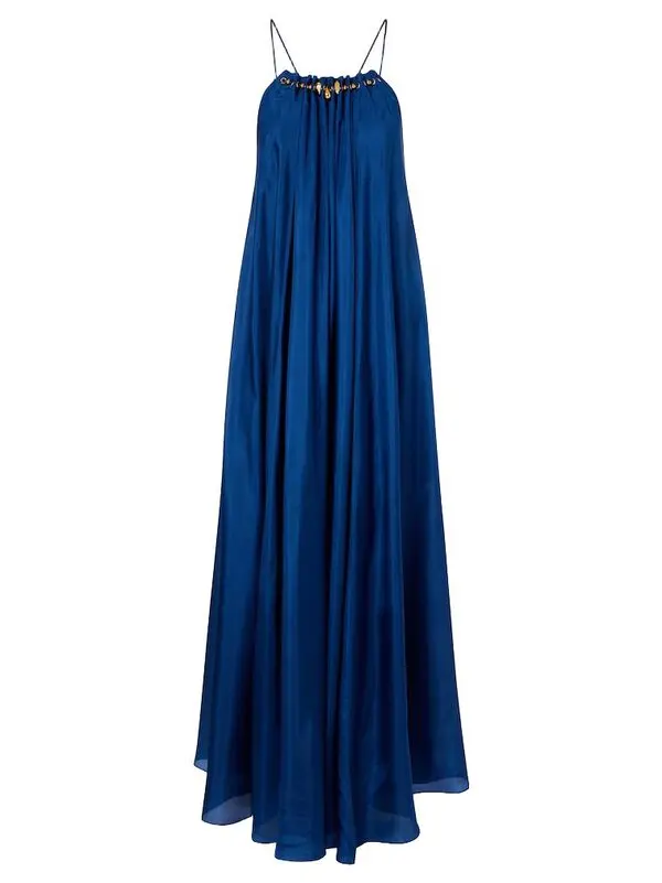 Zimmermann Aster Beaded Halterneck Silk Maxi Dress - Blue