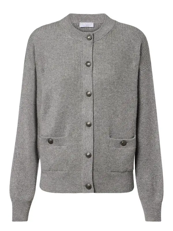 Brunello Cucinelli Cashmere-blend Lamé Cardigan - Grey