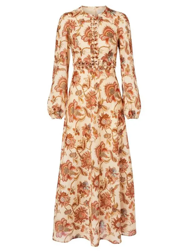 Zimmermann Aster Beaded Floral Linen Maxi Dress - Beige