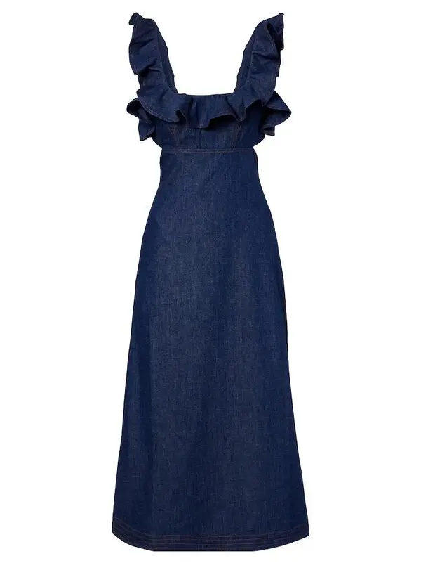 Zimmermann Aster Ruffled Denim Midi Dress - Blue