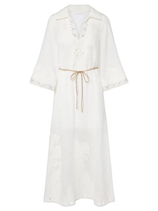 Zimmermann Indra Embroidered Ramie Midi Dress - White