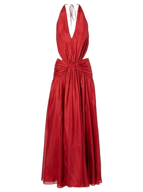 Zimmermann Indra Cutout Draped Silk Maxi Dress - Red