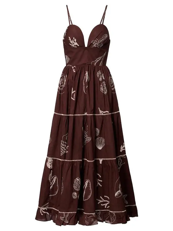 Poupette St Barth Milena Printed Cotton Maxi Dress - Brown