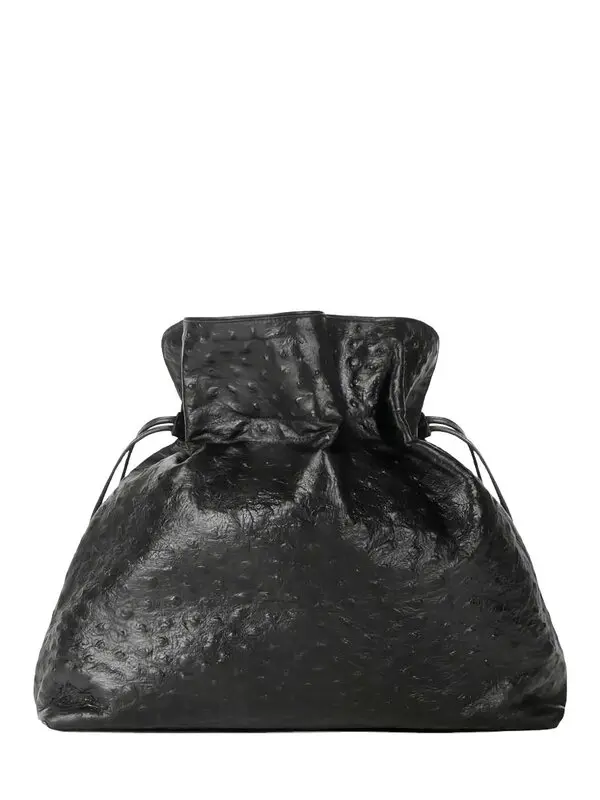 Elisabetta Franchi Ostrich Print Leather Tote Bag - Black