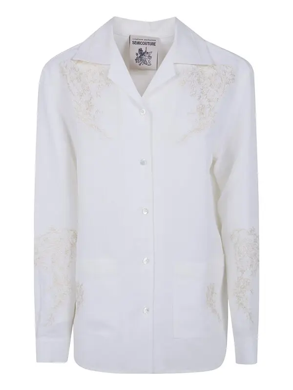 SEMICOUTURE Embroidered Linen Blend Jacket - White