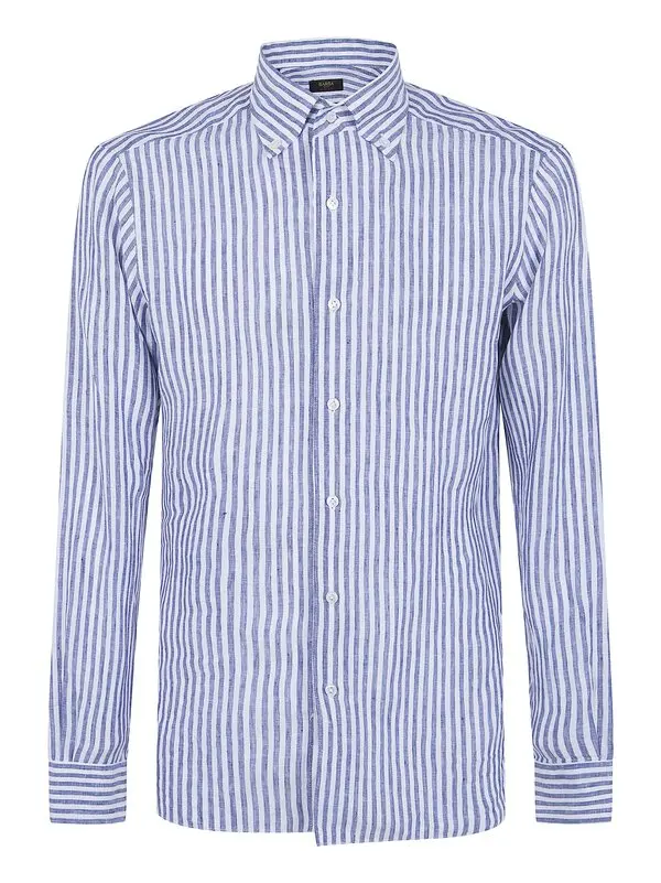 BARBA NAPOLI Classic Linen Large Stripes Shirt - Blue