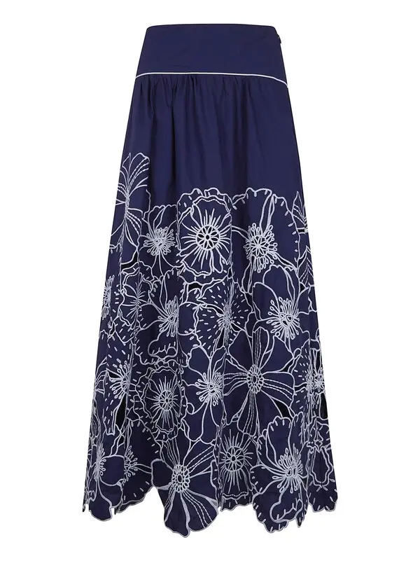 Farm Rio Floral-patterned Richelieu Skirt - Blue