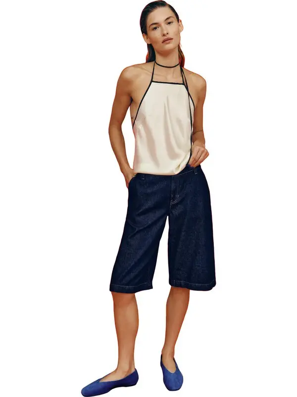 REFORMATION Elio Low Rise 14 In Denim Trouser Shorts - Blue