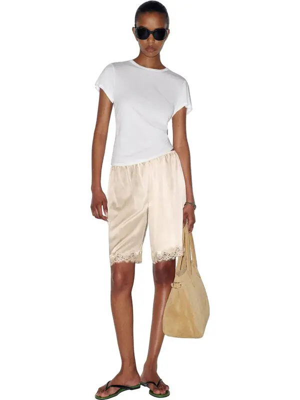 REFORMATION Clara Silk Bermuda Shorts - Ivory