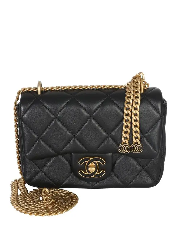 Chanel Quilted Lambskin Square Flap Bag - Black