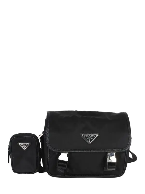 Prada Re-nylon Saffiano Double Buckle Messenger Bag - Black