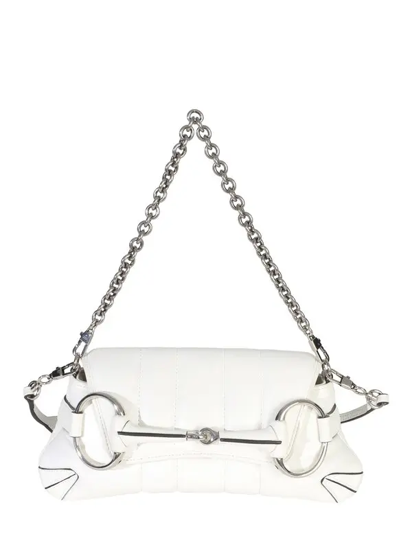 Gucci Nappa Matelasse Horsebit Chain Shoulder Bag - White