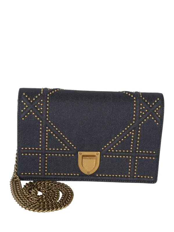 Dior Denim Studded Wallet On Chain - Blue