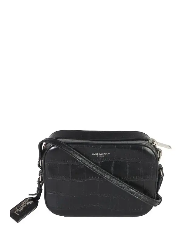 Saint Laurent Calfskin Camera Bag Crocodile Embossed - Black