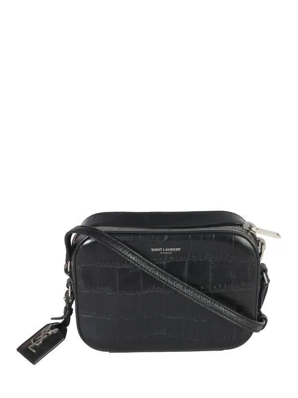 Saint Laurent Calfskin Camera Bag Crocodile Embossed - Black
