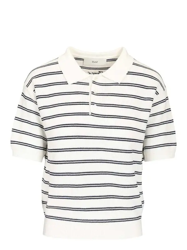 DUNST Cotton Blend Striped Polo Shirt - White
