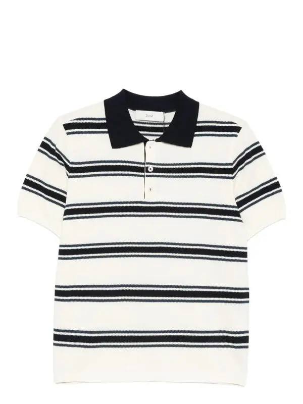 DUNST Striped Cotton Polo Shirt - Beige