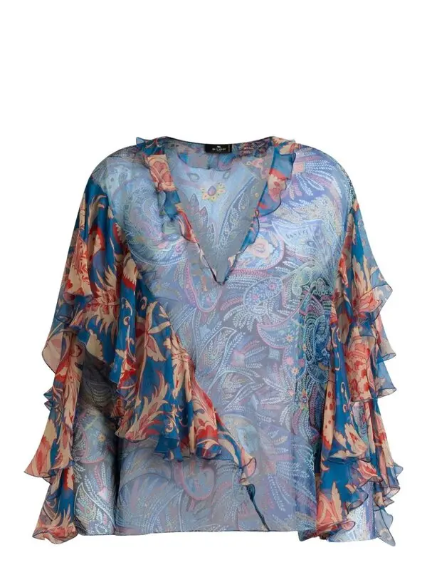 Etro Printed Silk Blouse - Sky Blue