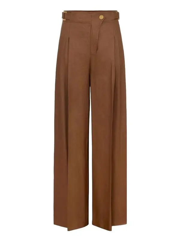 Elisabetta Franchi Linen Blend Trousers - Brown